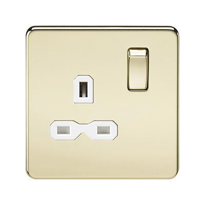 Screwless 13A 1G DP Switched Socket - Polished Brass with White Insert ...