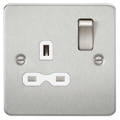 Flat Plate 13A 1G DP Switched Socket - Brushed Chrome with White Insert ...