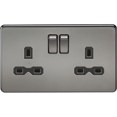 Screwless 13A 2G DP Switched Socket - Black Nickel with Black Insert ...