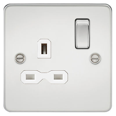 Flat Plate 13A 1G DP Switched Socket - Polished Chrome with White ...