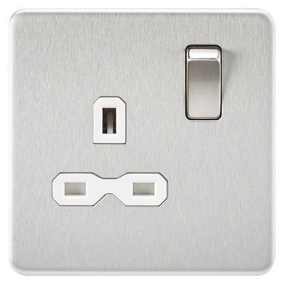 Screwless 13A 1G DP switched Socket - Brushed Chrome with white Insert ...