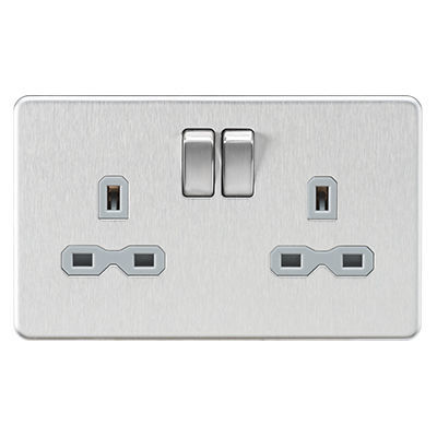 Screwless 13A 2G DP switched socket - Brushed chrome with grey insert ...