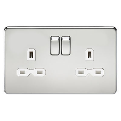 Screwless 13A 2G DP switched socket - polished chrome with white insert ...