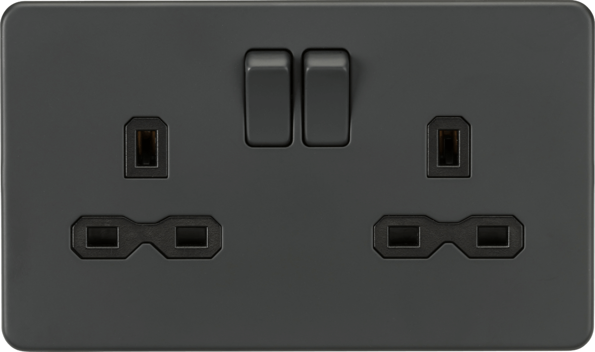 Screwless 13A 2G DP switched socket - Anthracite| Electrical Wholesaler