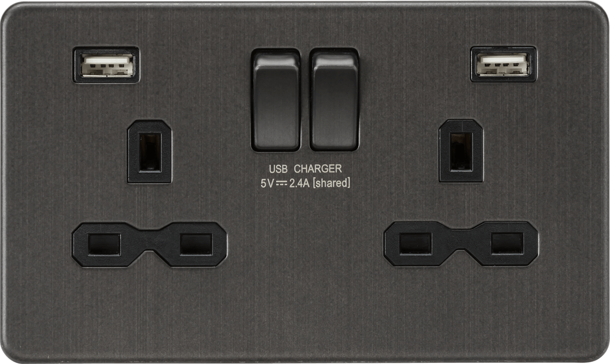 13A 2G switched socket with dual USB charger A + A (2.4A) - Smoked ...