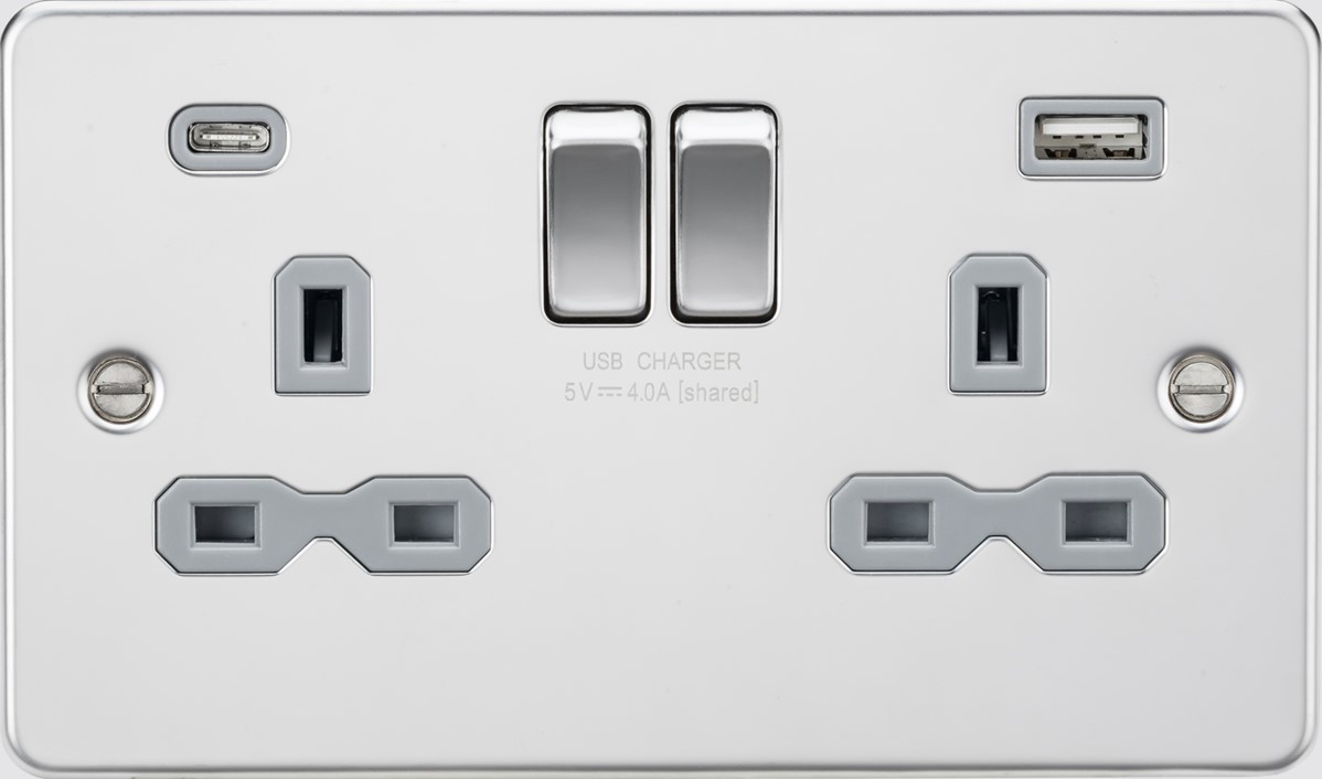 Electrical Wholesaler. Flat plate 13A 2G SP Switched Socket - Polished ...