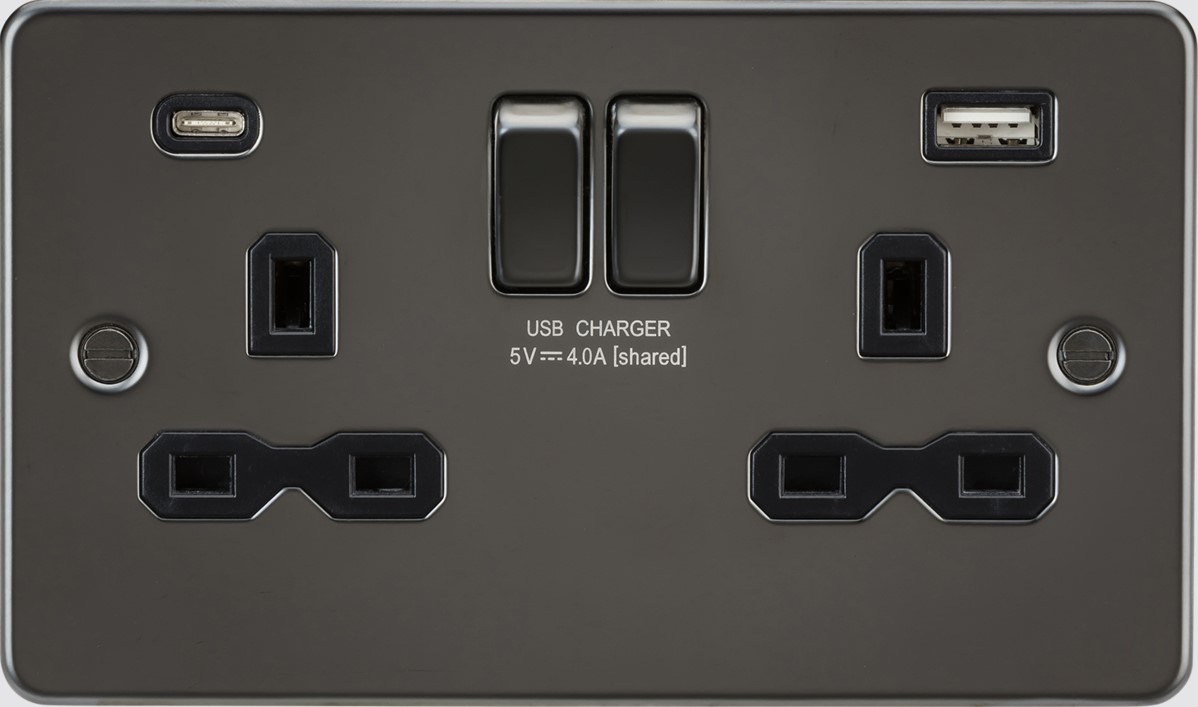 Electrical Wholesaler. Flat plate 13A 2G SP Switched Socket - Gunmetal ...