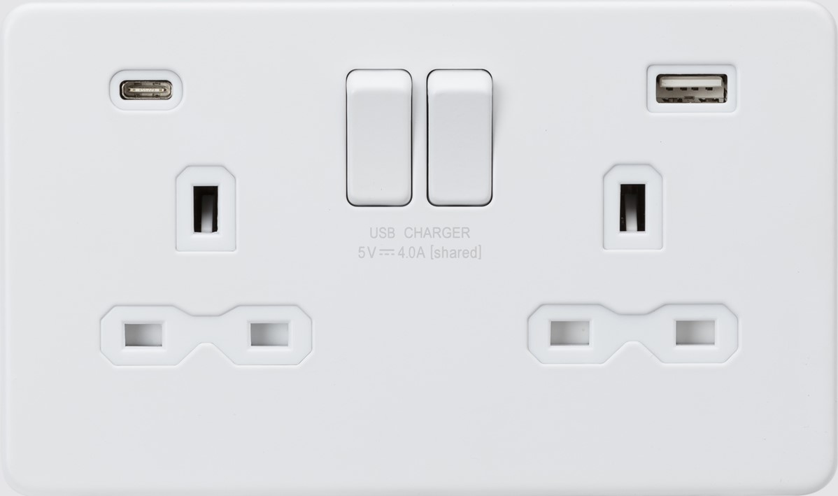 Flat plate 13A 2G SP Switched Socket - Matt White with White Insert ...
