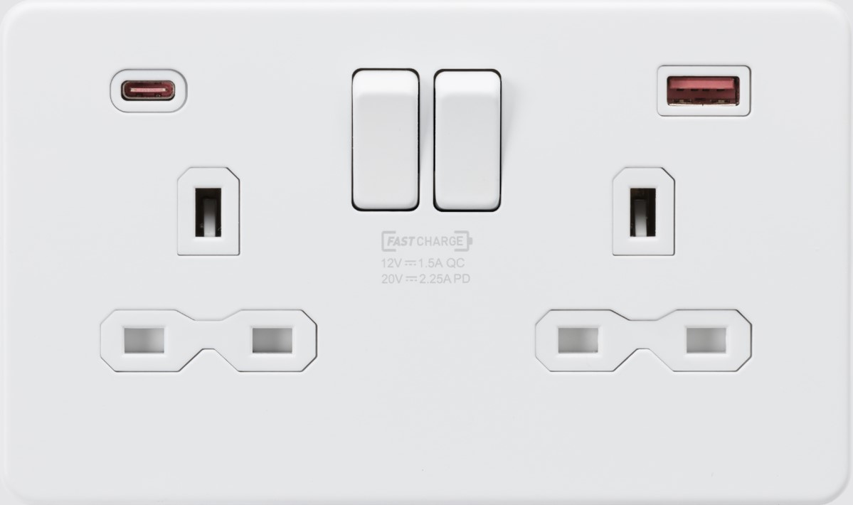 Flat plate 13A 2G DP Switched Socket - Matt White with White Insert ...