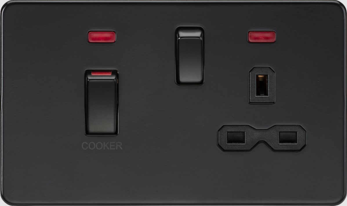 Flat plate 45A DP Switch & 13A Socket with Neons - Matt Black with ...