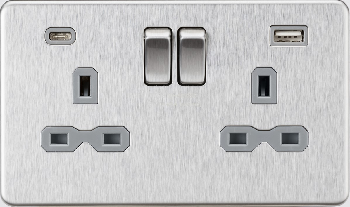Electrical Wholesaler. Flat plate 13A 2G SP Switched Socket - Brushed ...