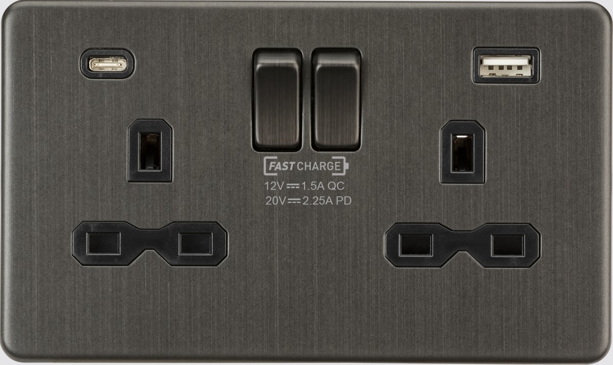 Electrical Wholesaler. Flat plate 13A 2G DP Switched Socket - Smoked ...